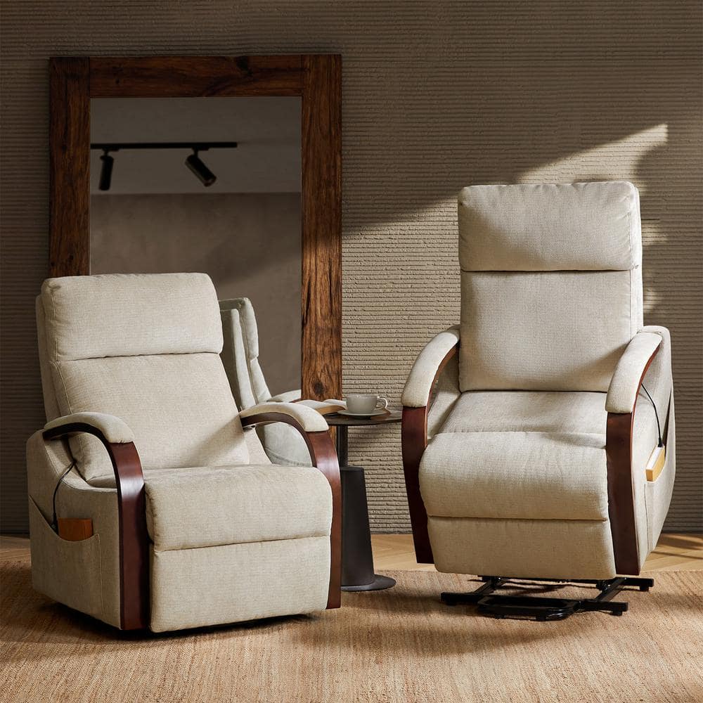 JAYDEN CREATION Nina Linen Power Recliner with Wired Controller and ...