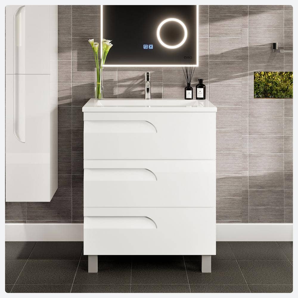 Eviva Joy 28 in. Single Sink White Bath Vanity with White Porcelain Top ...