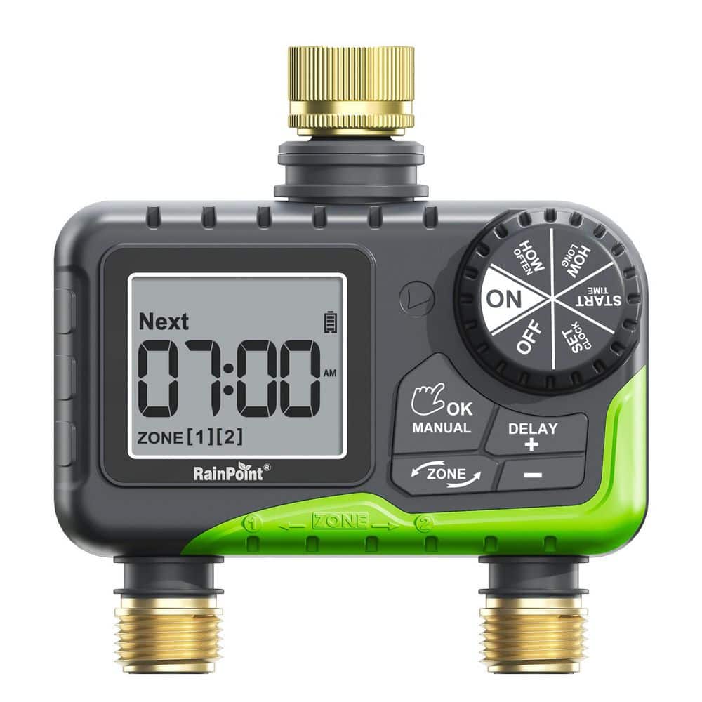 RainPoint 2-Zone Hose Timer with Brass Inlet and Outlet IOB-ITV205 ...