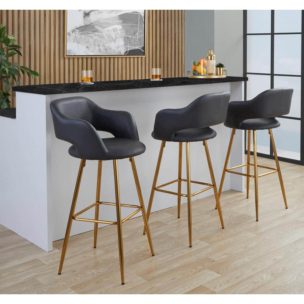 Lumisource Margarite 29 in. Grey Faux Leather and Gold Metal Fixed ...