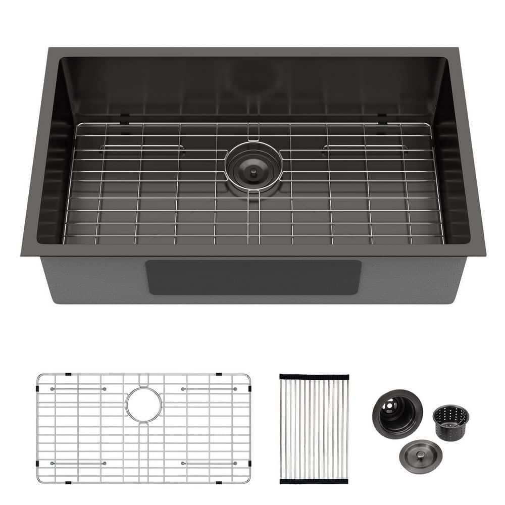 Logmey 30 in. Undermount Single Bowl 16-Gauge Gunmetal Black Stainless ...