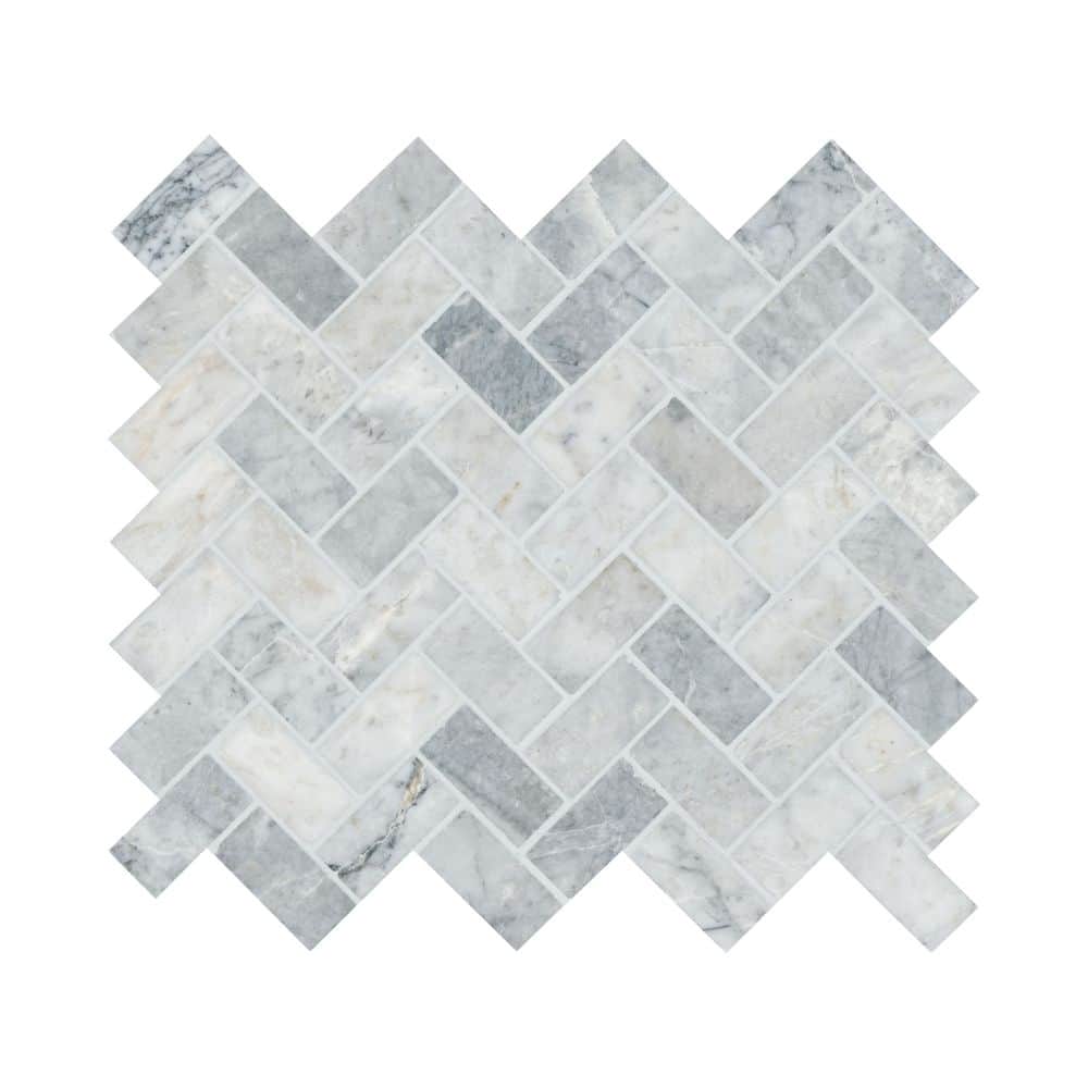 MSI Capri Blue Herringbone 12 in. x 12 in. x 0.38 in. Honed Marble Mesh ...