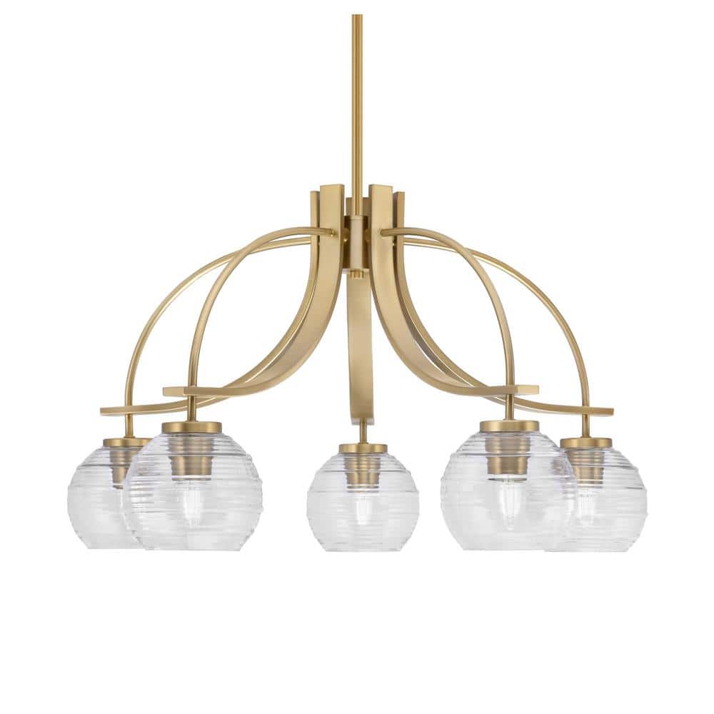 Olympia 15.5 in. 5-Light Brass Downlight Chandelier Clear Ribbed Glass ...