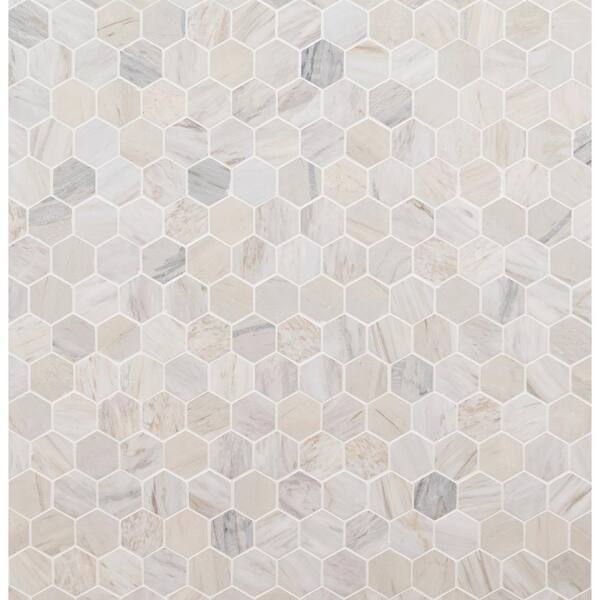 MSI Take Home Tile Sample-Angora Hexagon 4 in. x 4 in. Honed Mosaic ...