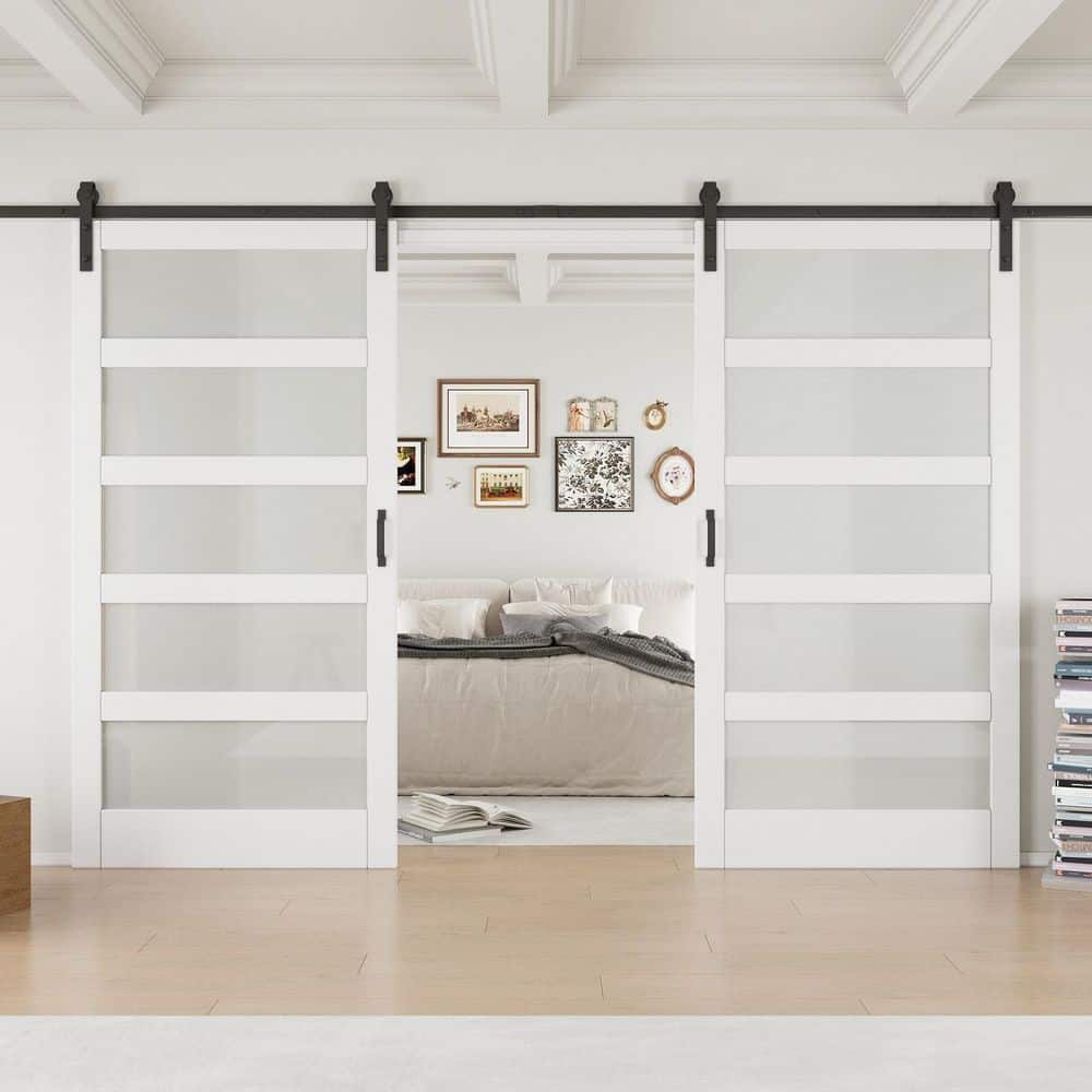 EH PUERTA 84 in. x 84 in. 5-Lite Frosted Glass White MDF Finished ...