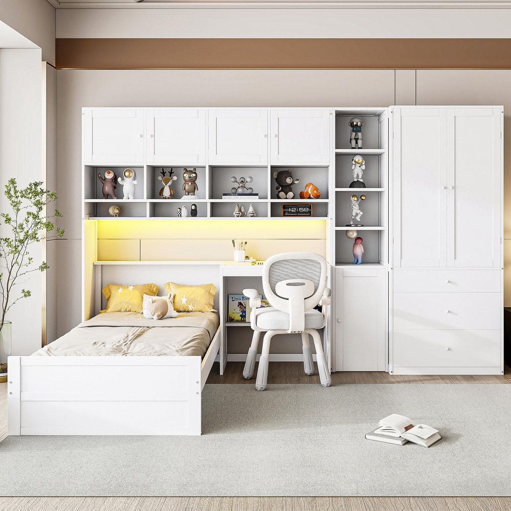Noble House Gleason White Wood Frame Twin Size Platform Bed with Desk ...
