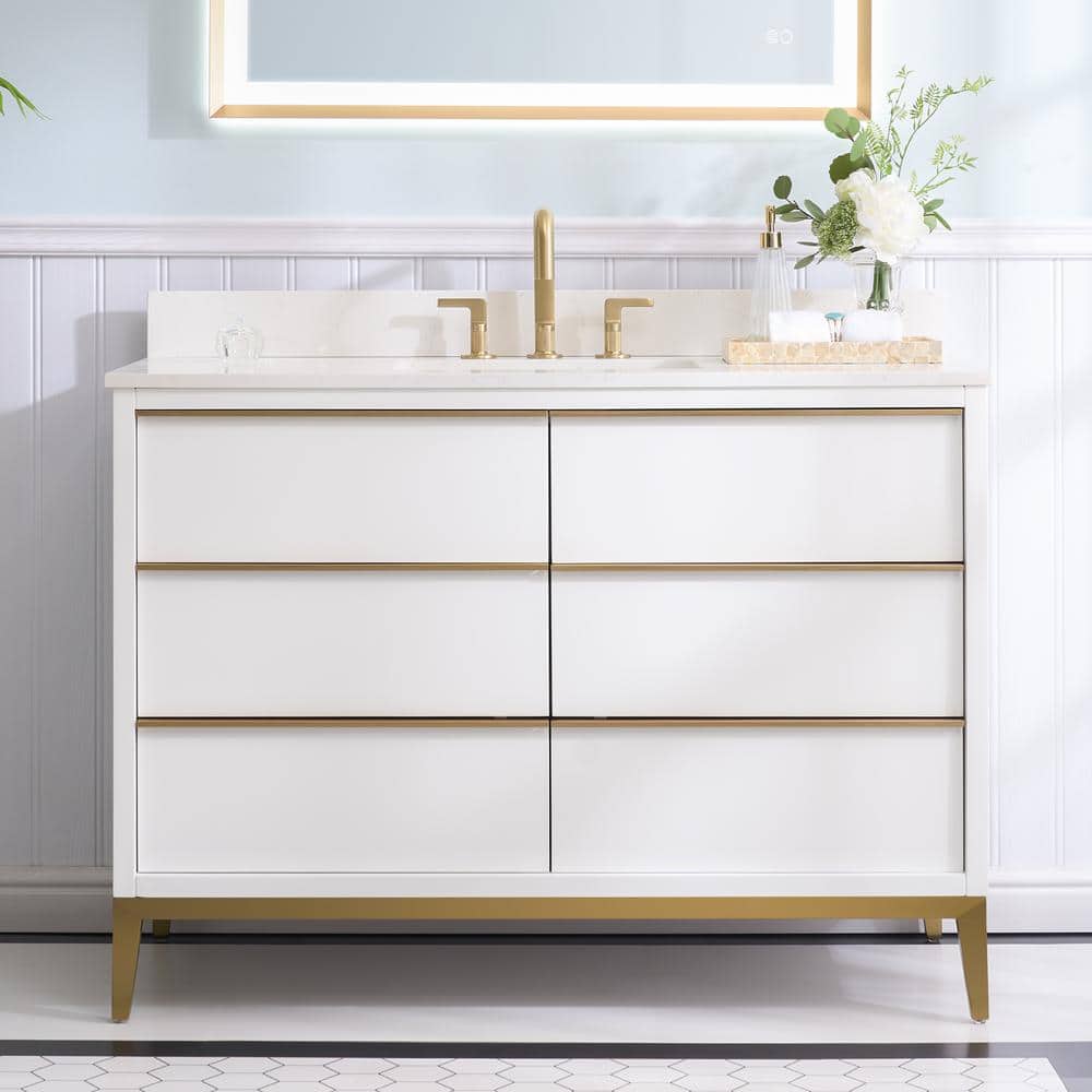 ANGELES HOME 48 in. Single Sink Solid Wood Bath Vanity in White with ...