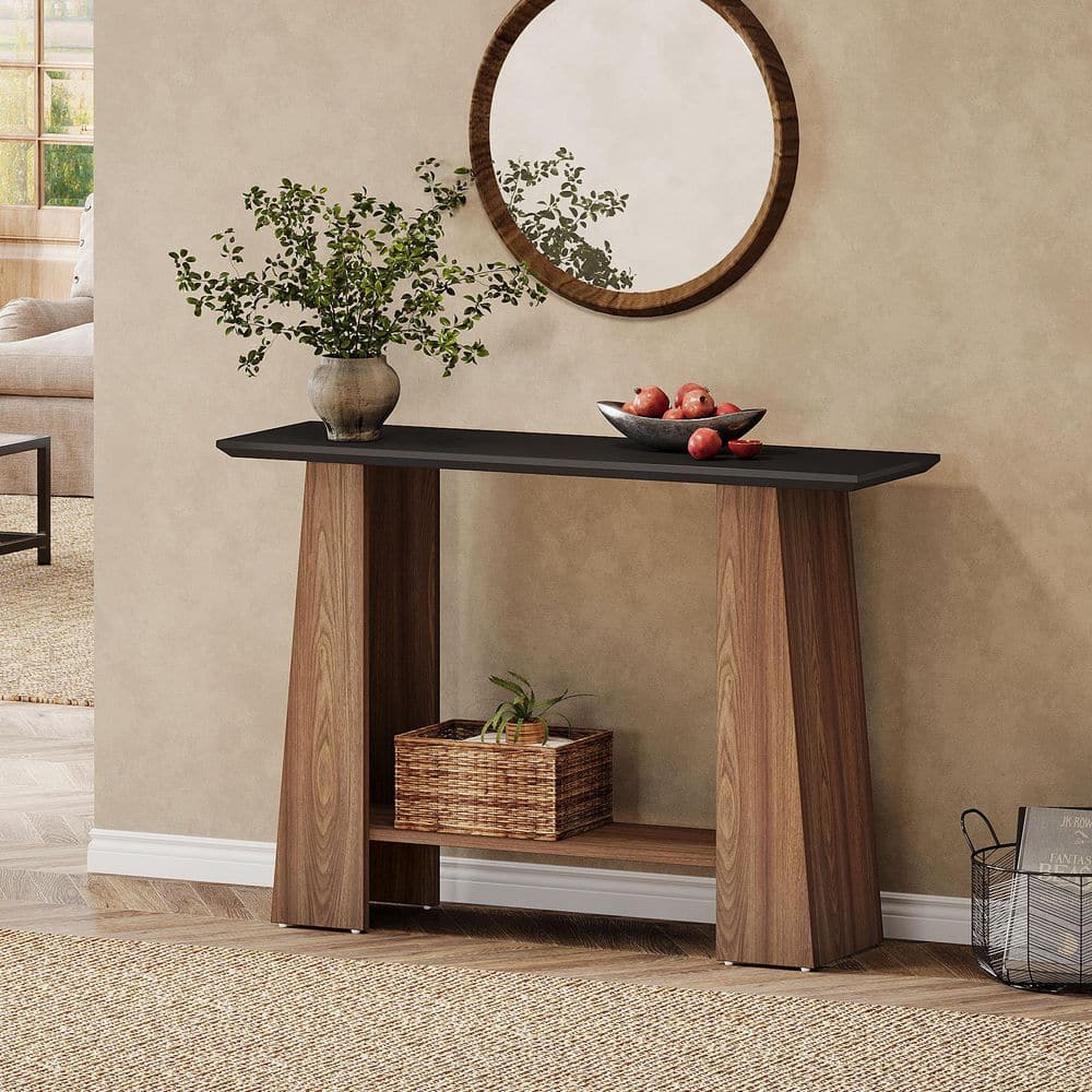 BYBLIGHT Turrella 47 in. Black and Walnut Rectangle Engineered Wood ...