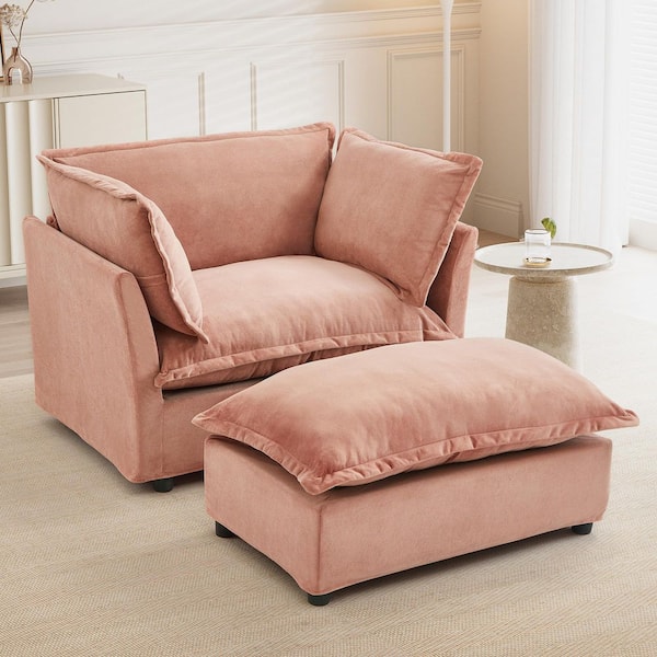 Harper & Bright Designs Oversize Pink 47 in Chenille Upholstered Single ...