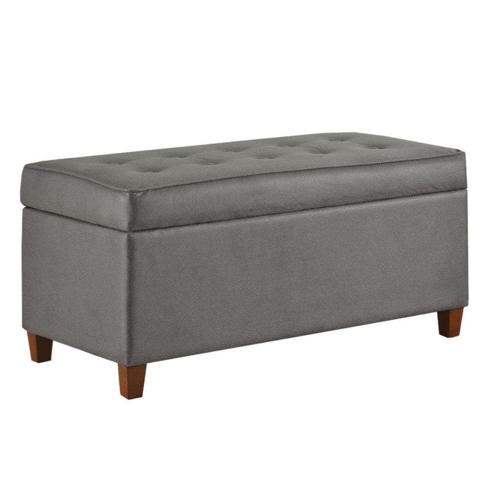 Benjara 38 in. Gray Backless Bedroom Bench with Button Tufted Lift Top ...