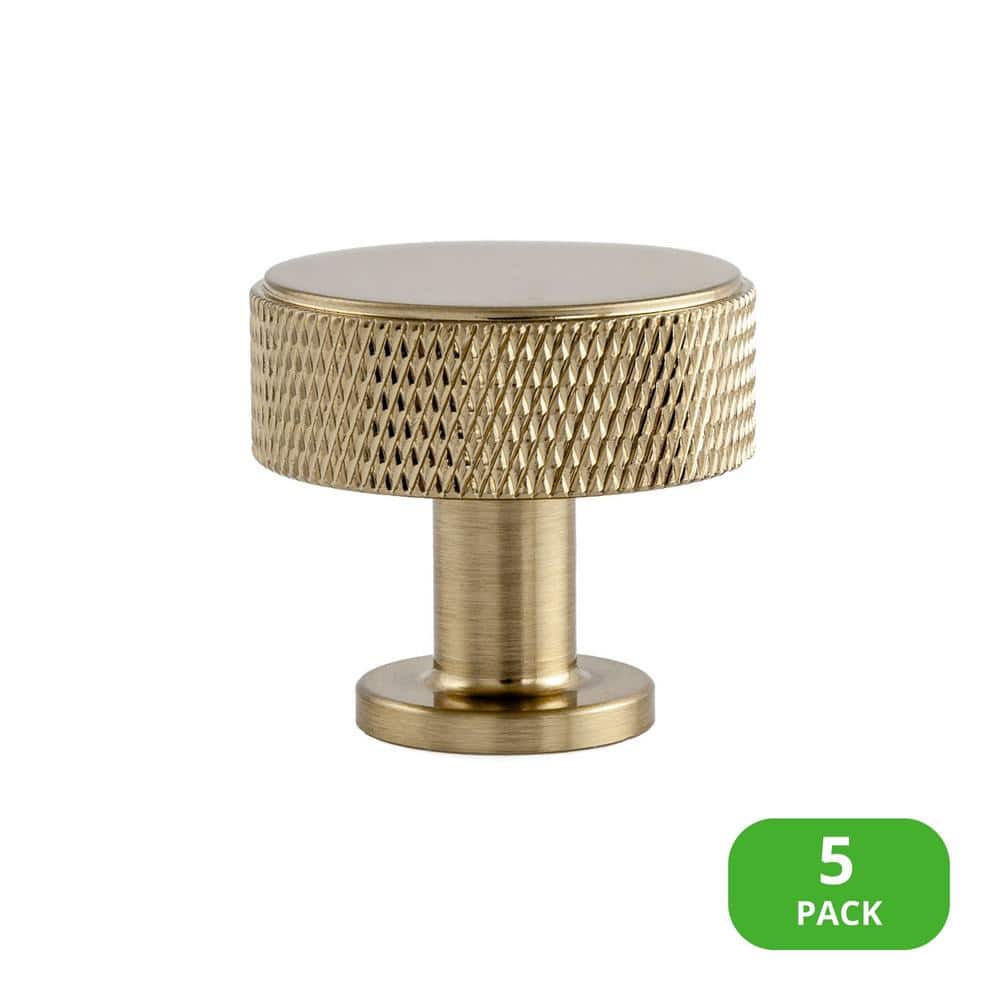 Sumner Street Home Hardware 5-Pack Kent Knurled 1-3/8 in. (35 mm) Industrial Satin Brass Round ...