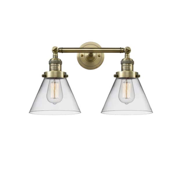 Innovations Cone 18 in. 2-Light Antique Brass Vanity Light with Glass ...