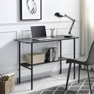 Minimalist 44.5 in. Rectangular White Wood and Metal Writing Desk with ...