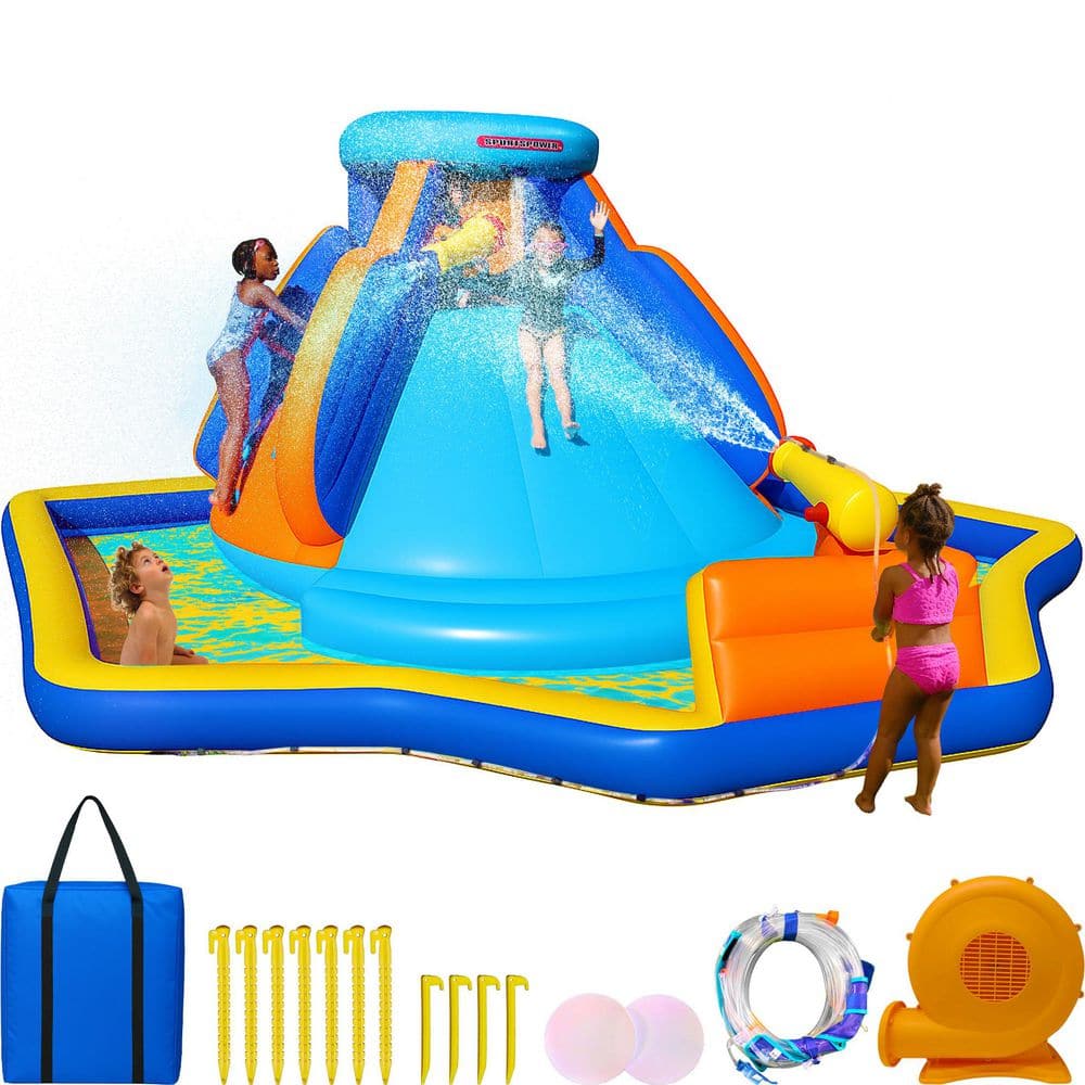 SPORTSPOWER Battle Ridge Water Slide Bounce House, Stakes and Blower ...