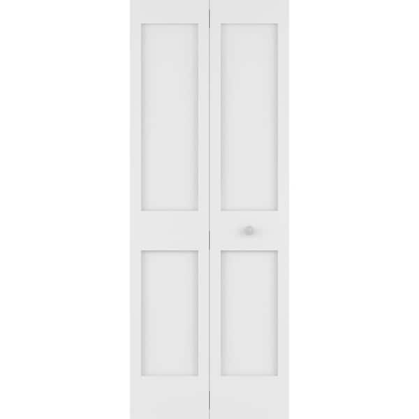 Frameport 24 in. x 80 in. Shaker 1-Panel Solid Wood Pine/MDF Primed Wood Bi-Fold Door with ...