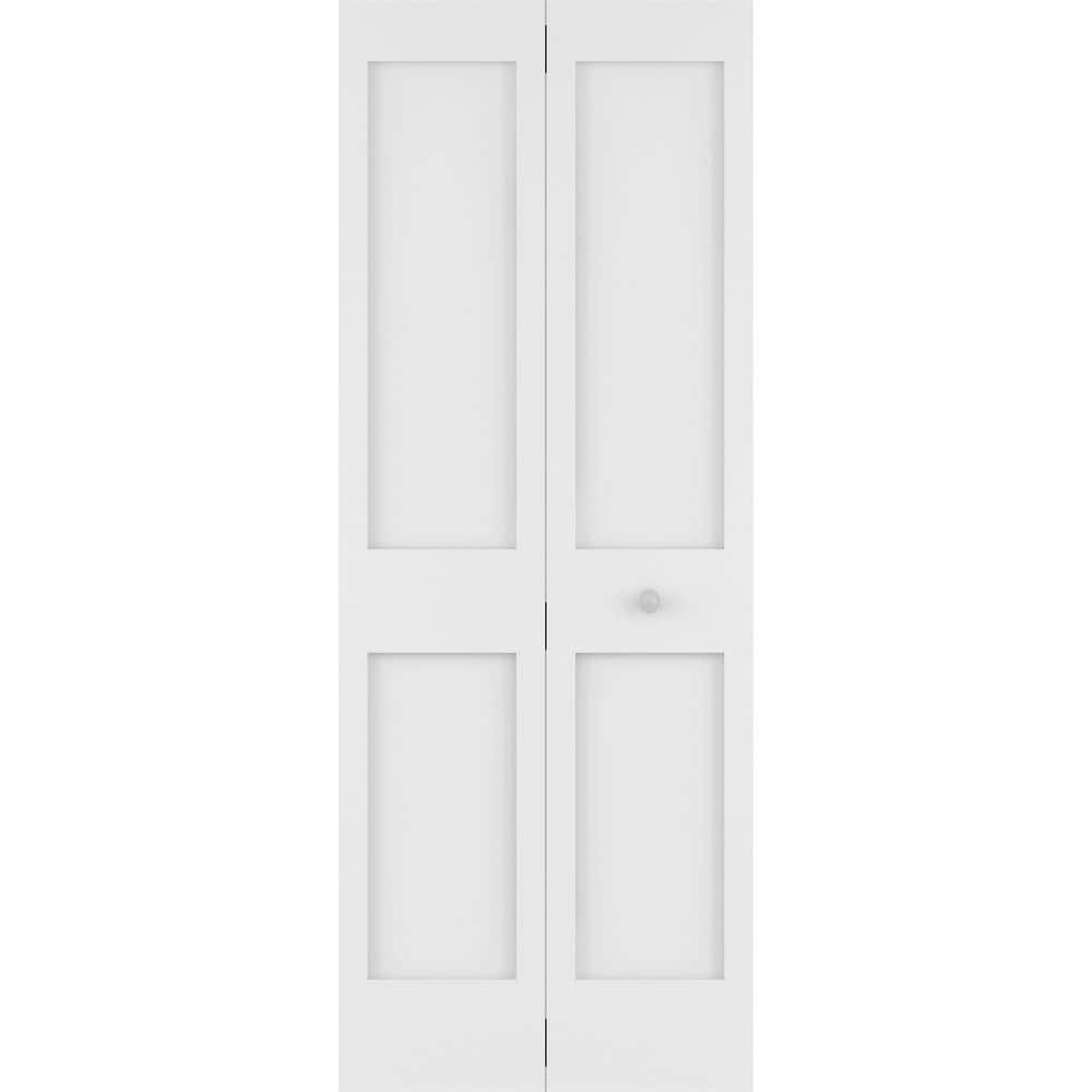 Frameport 36 in. x 80 in. Shaker 2-Panel Solid Wood Pine/MDF Primed Wood Bi-Fold Door with ...