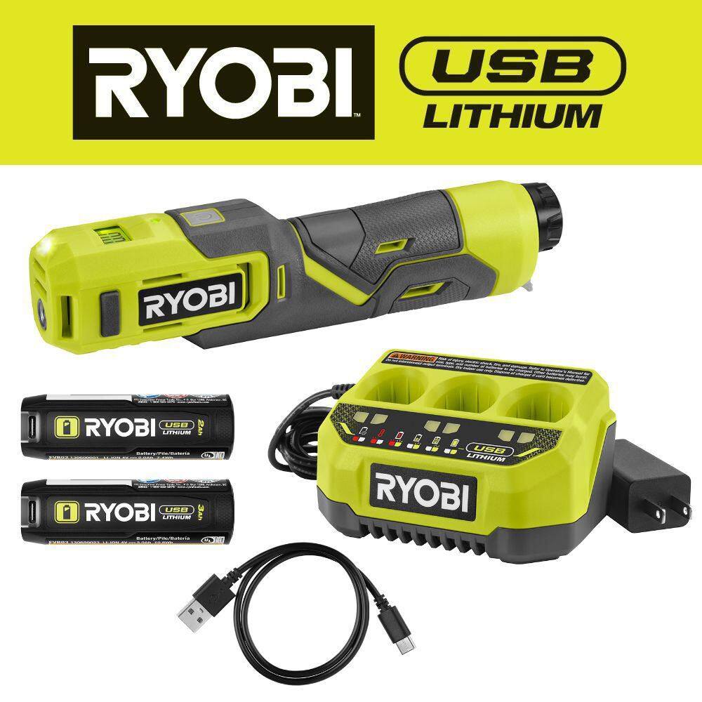 RYOBI USB Lithium Cordless High Pressure Inflator Kit w/ 2Ah Battery ...