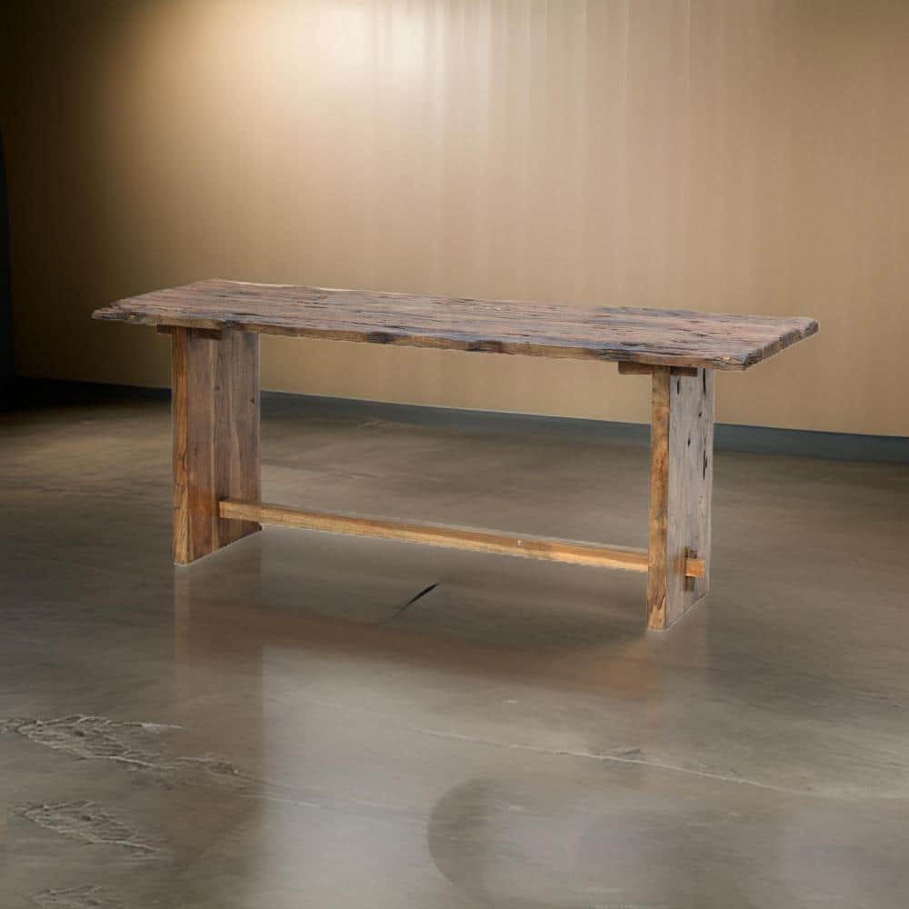 Benjara 86.5 in. Brown Rectangle Wooden Console Table with Live Edge ...
