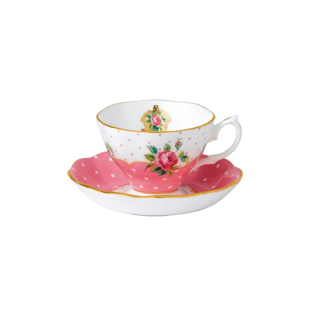 ROYAL ALBERT 2-Piece Cheeky Pink Fine Bone China Teacup and Saucer Set ...