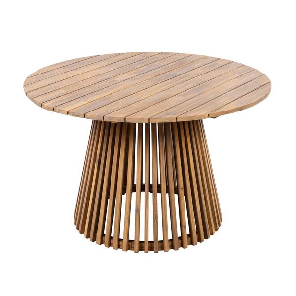 Sudzendf 47.25 in. Light Teak Round Acacia Wood Patio Outdoor Dining ...