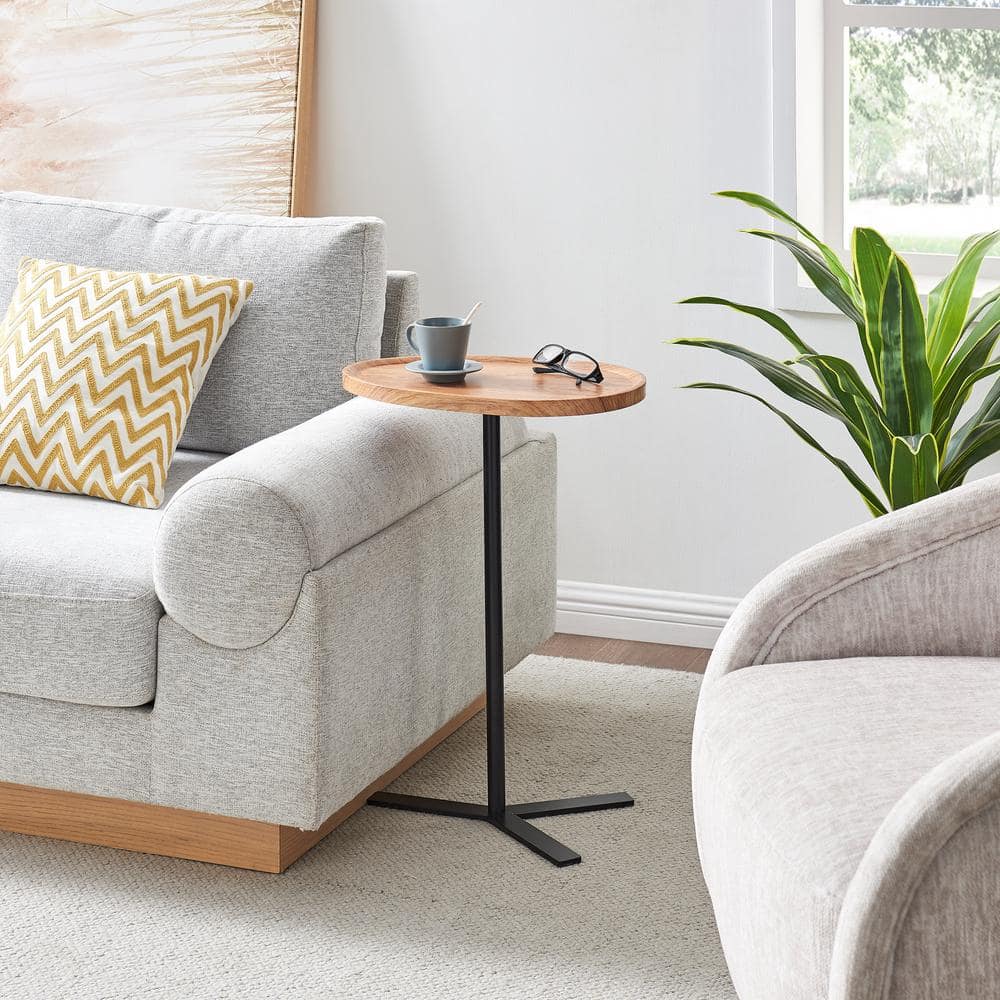 DANYA B Carter 11.8 in. Oval Teardrop Couch-Side Accent C-Table with Crossed Y-Shape Metal ...