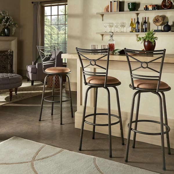 43 in. H Adjustable Bronze Curve X High Back 3 Piece Pack Stools