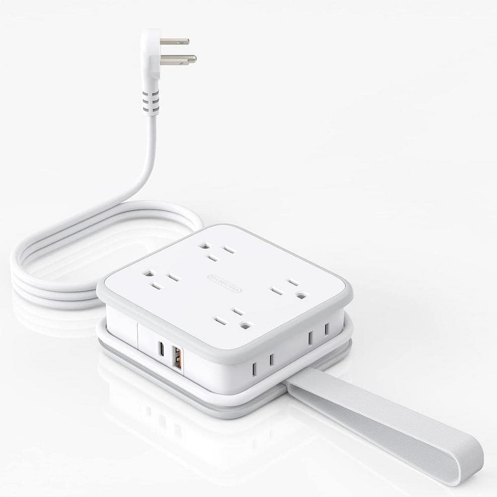Lukyamzn White 10 Amp Tamper Resistant Extension 5 ft. Extension Outlet ...