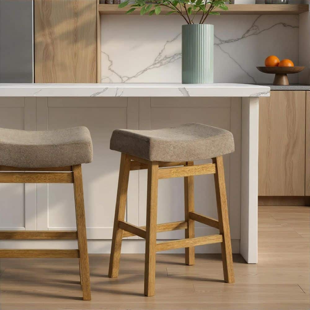 Armen Living Lenon 27 in. H Counter Height Taupe / Amber Glow Backless ...