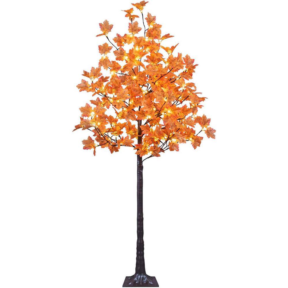 6 ft. Artificial Lighted Maple Tree With 120 LED Warm White Fall ...