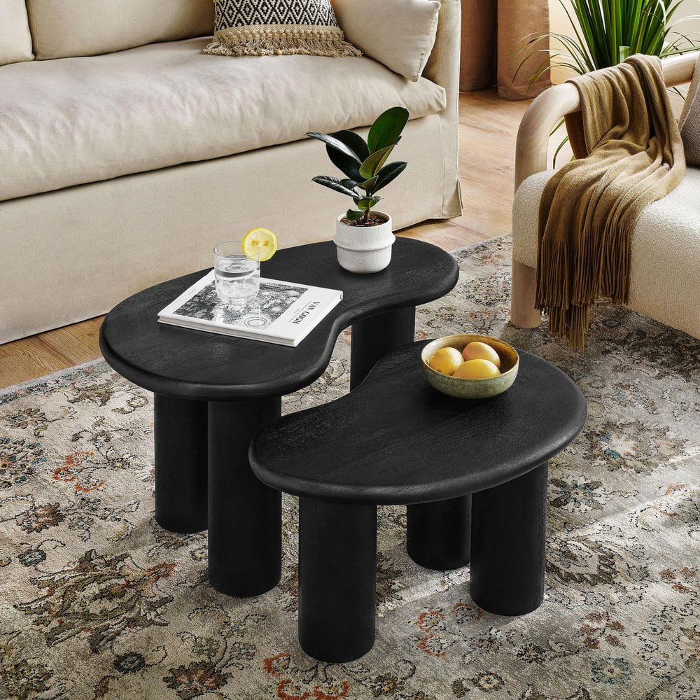 MODWAY Hackney 18 in. Black Kidney-Shaped Mango Wood Nesting Coffee ...