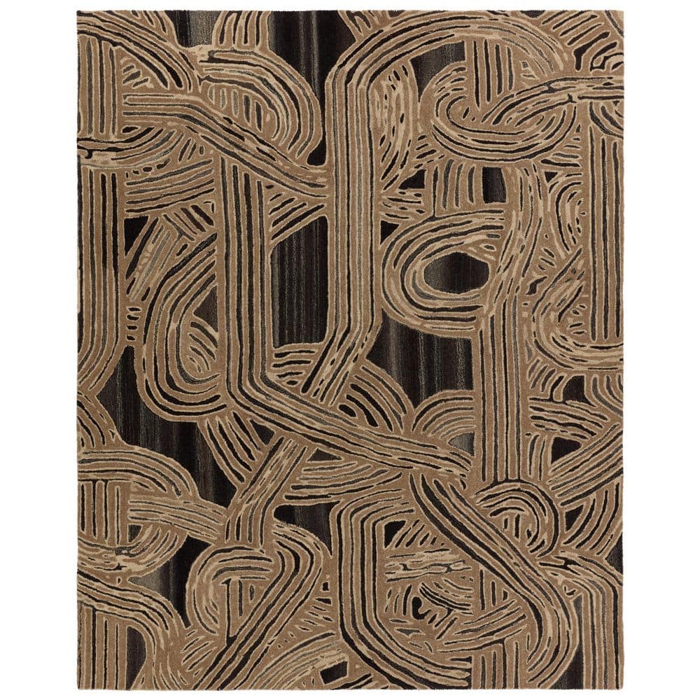 Jaipur Living Kathmandu Light Brown/Black 5 ft. x 8 ft. Abstract Area ...
