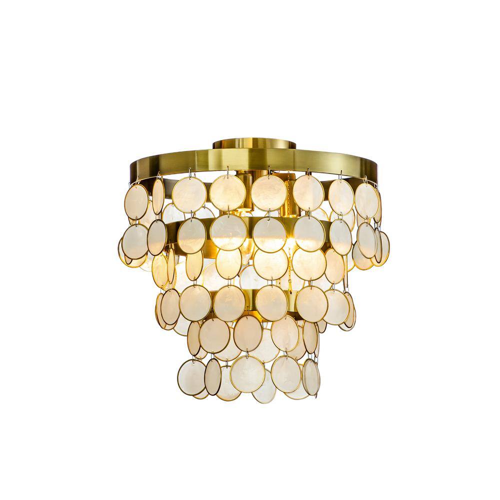 ALOA DECOR 3-Light 13.8 in. Round Coastal Capiz Tiered Flush Mount ...