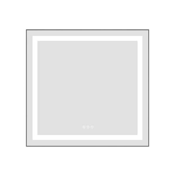 Gun Ash 30 in. W x 28 in. H LED Aluminum Frame Wall Mirror With Anti ...