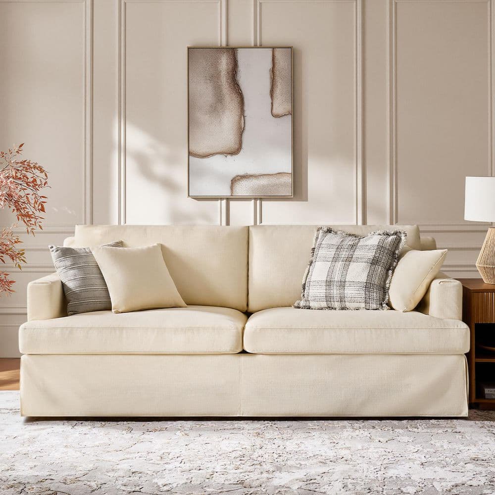 JAYDEN CREATION Jonathan 84 in. Farmhouse Square Arm Polyester ...