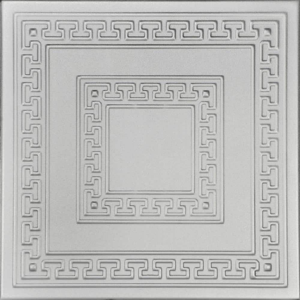 A La Maison Ceilings Greek Key Silver 1.6 ft. x 1.6 ft. Decorative Foam ...
