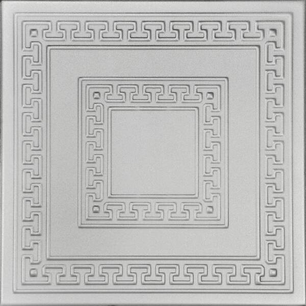 A La Maison Ceilings Greek Key Silver 1.6 ft. x 1.6 ft. Decorative Foam ...