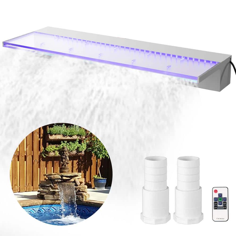 SKYSHALO 17 Colors Led Waterfall Spillway 23.6 x 3.2 x 8.1 in. Pool ...