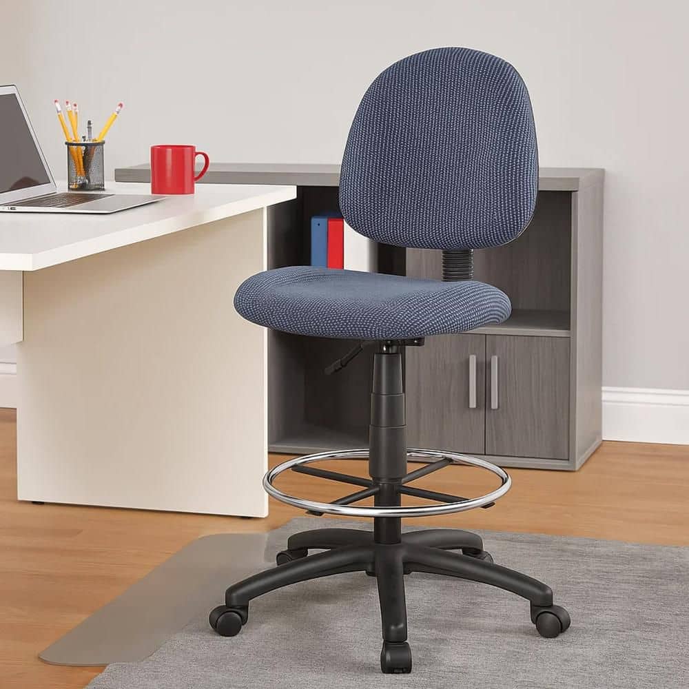 Benjara Jea Nylon Contoured Back Ergonomic Fabric Office Stool in Blue ...