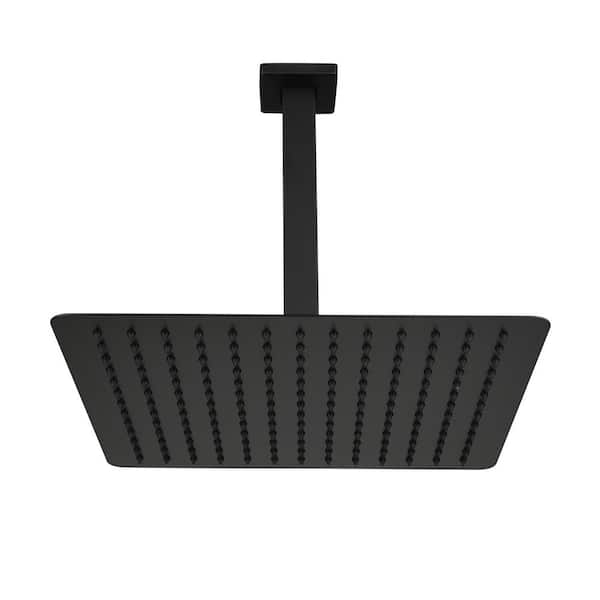 Fapully 1-Spray Patterns 12 in. 2.5 GPM Single Ceiling Mount Rain Fixed Shower Head in Matte ...