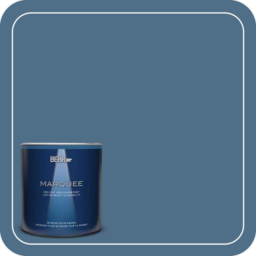BEHR MARQUEE 1 qt. #570D-6 Neptune Blue Satin Enamel Interior Paint ...