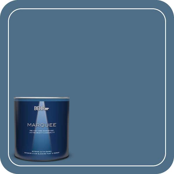 BEHR MARQUEE 1 qt. #570D-6 Neptune Blue Satin Enamel Interior Paint ...