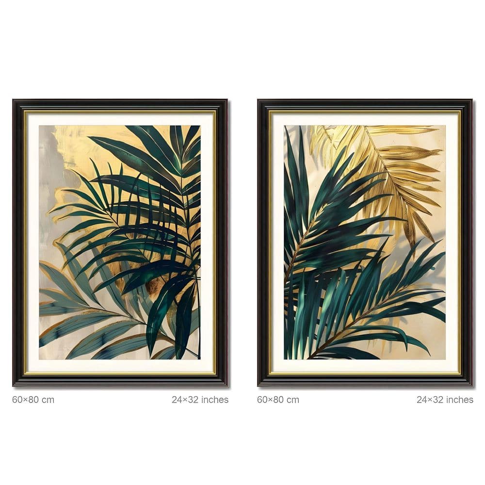 2-Piece Solid Wood Framed Tropical Palm Leaf Replaceable Canvas Prints ...