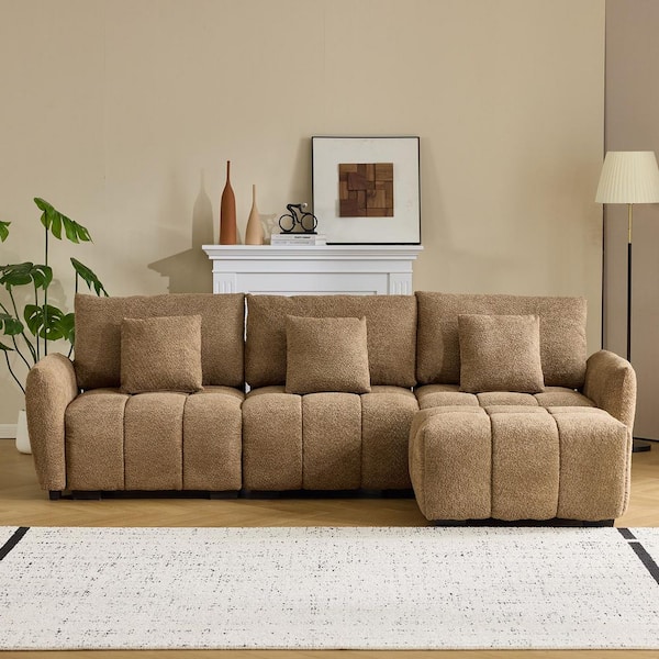 Karl home Tufed Block's 109 in. Round Arm Polyfiber L-Shaped Tufed Sofa ...