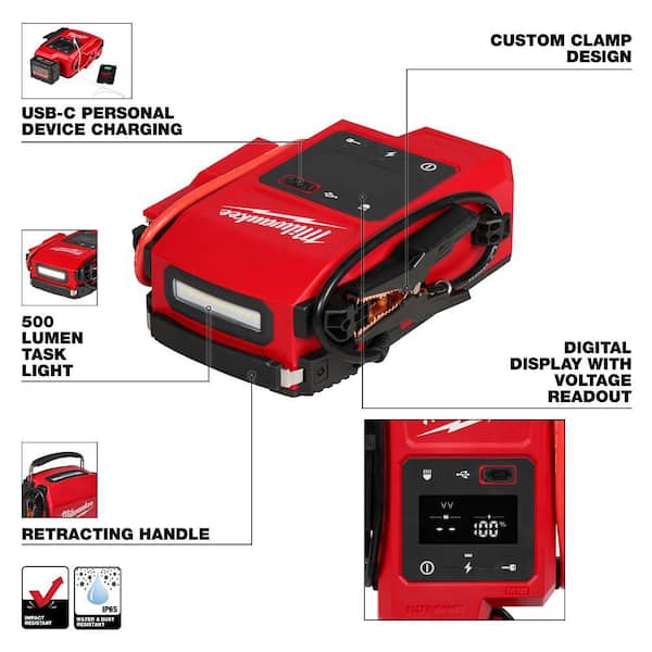 Milwaukee M18 18V Lithium-Ion Cordless 2000 Peak Amp HOTSHOT Jump ...
