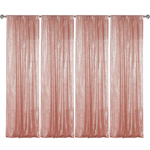 Rose Gold Sequin Backdrop Curtain 4-Piece Sparkly Mesh Fabric Glitter ...