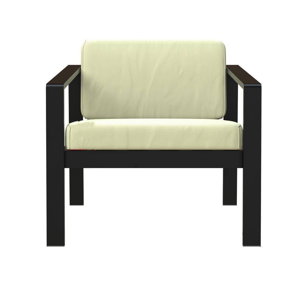 Sudzendf Black Metal Outdoor Lounge Chair with Beige Cushions ...