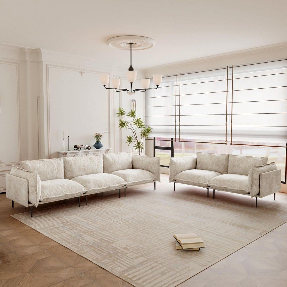 Magic Home 5-Piece Tannish Cloud Velvet Living Room Set with Comfort ...