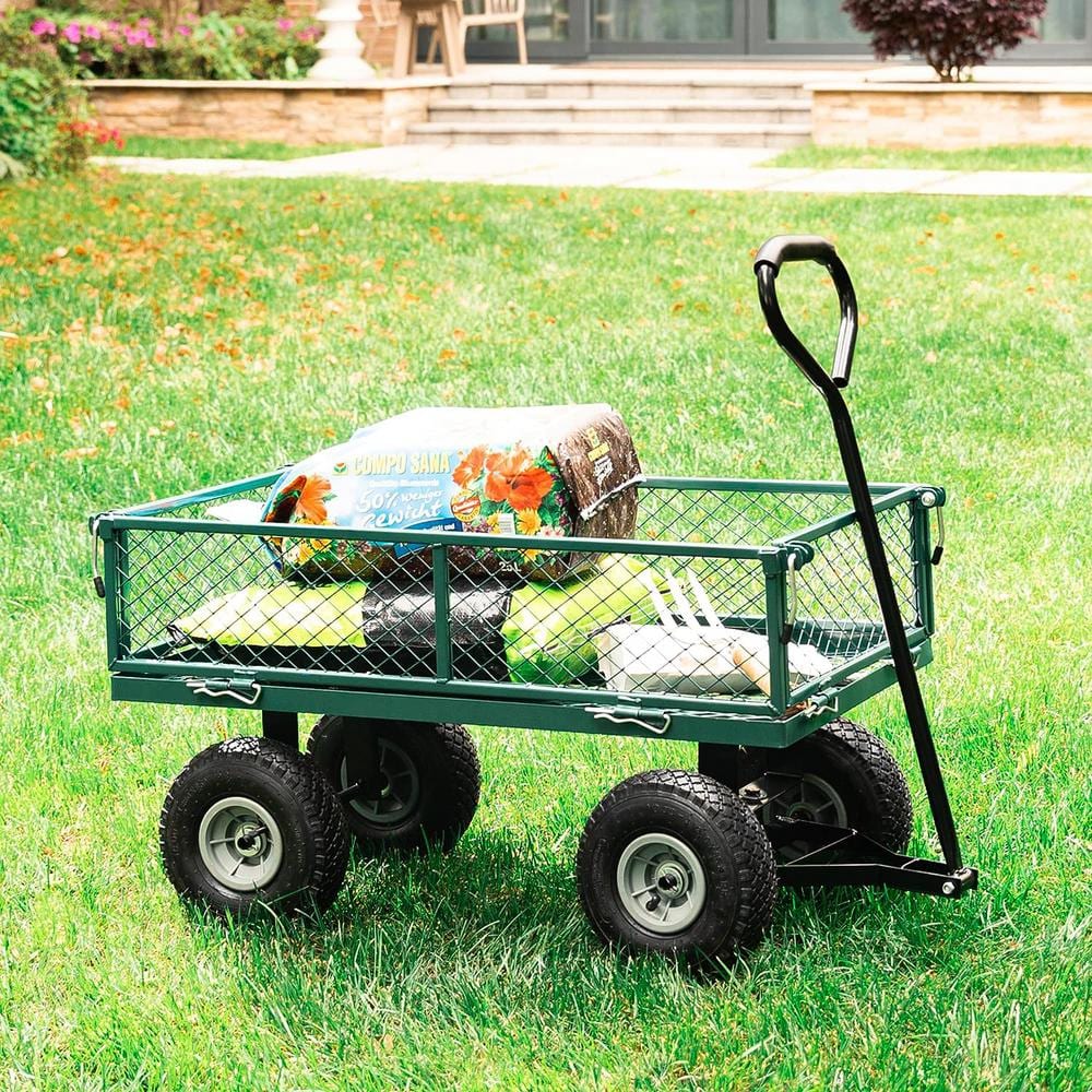 Runesay Steel Garden Cart Steel Mesh Removable Sides 3 cu. ft. 550 lbs ...
