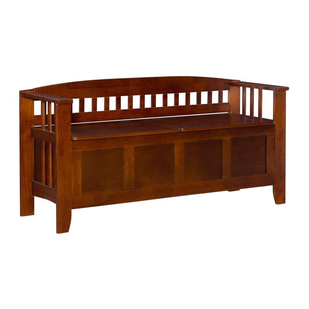 Linon Home Decor Shayla Walnut Storage Bench with Back 50 in. 85001WALZ ...