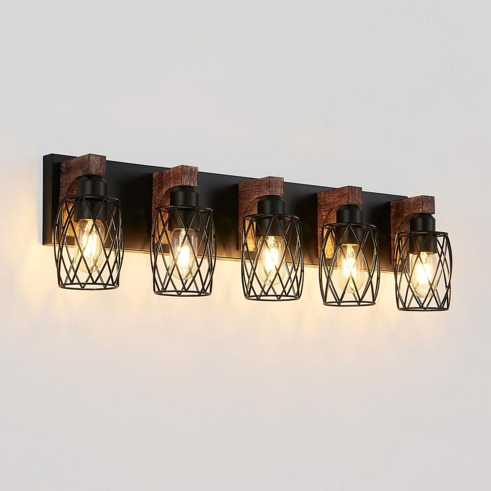 REDIAMS 31.1 in. 5-Light Blackl Vanity Light Fixture with Mesh Shade ...